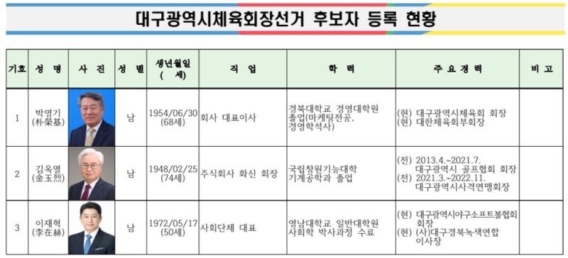 민선2기 Tk 체육 수장은대구체육회장 선거 3파전 경북은 양자 대결 파이낸셜뉴스