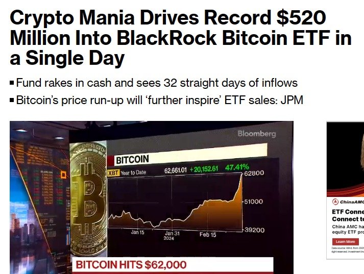 블랙록 비트코인 ETF에만 하루에 7000억 유입, 사상 최대 - 파이낸셜뉴스