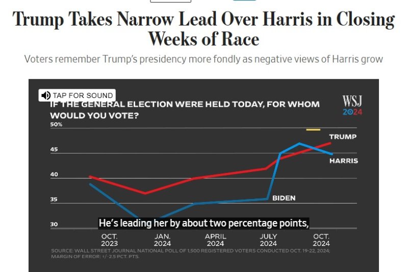 "트럼프가 해리스에 2%p 앞선다"-WSJ 여론조사 - 파이낸셜뉴스